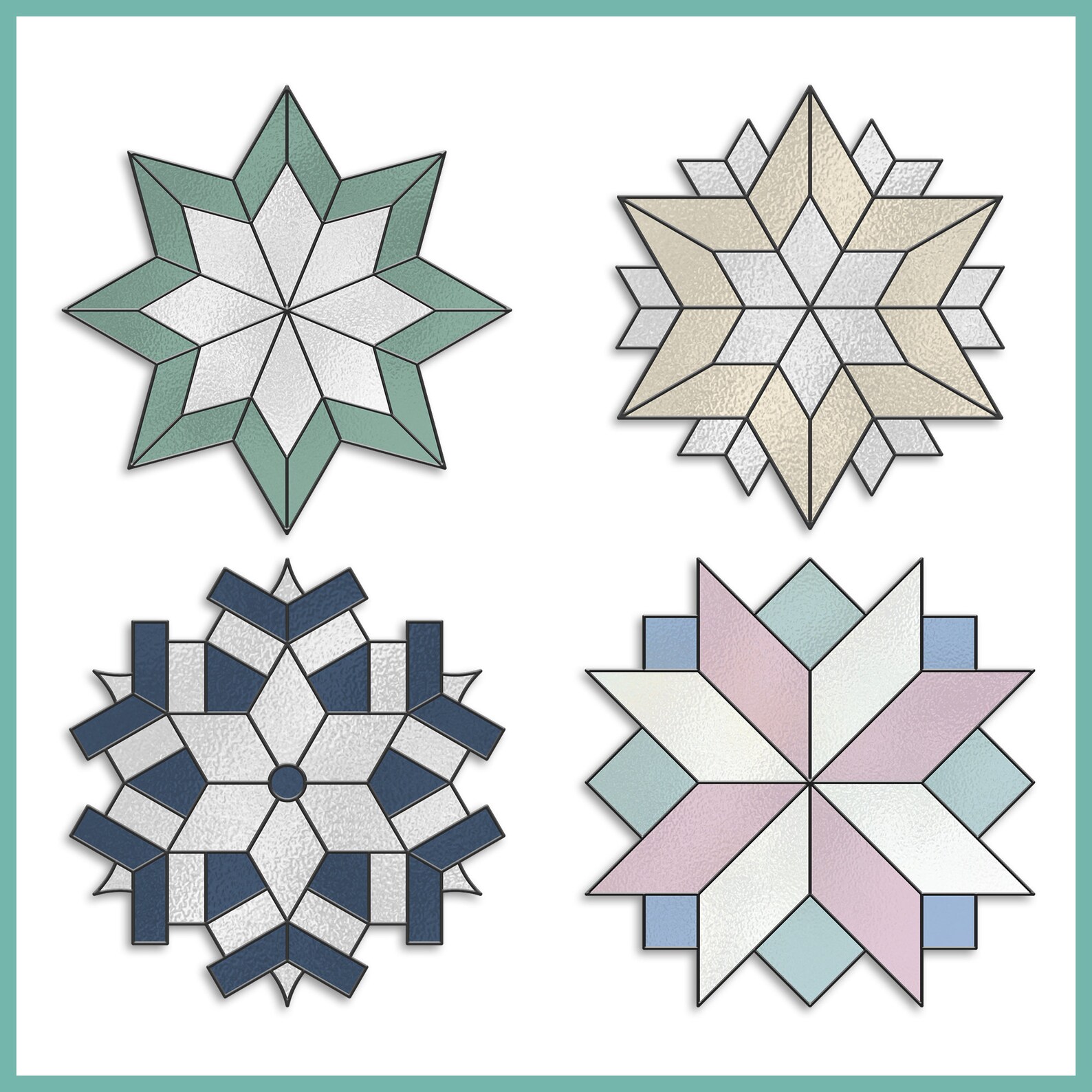 Snowflake Glass Pattern Bundle, Modern Geometric Suncatcher Pack, Diy ...