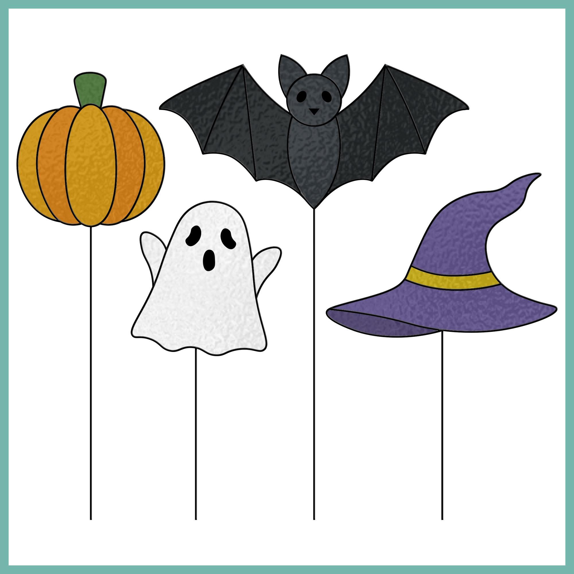 Halloween Bouquet Stained Glass Pattern: Pumpkin, Ghost, Bat, Witch Hat ...