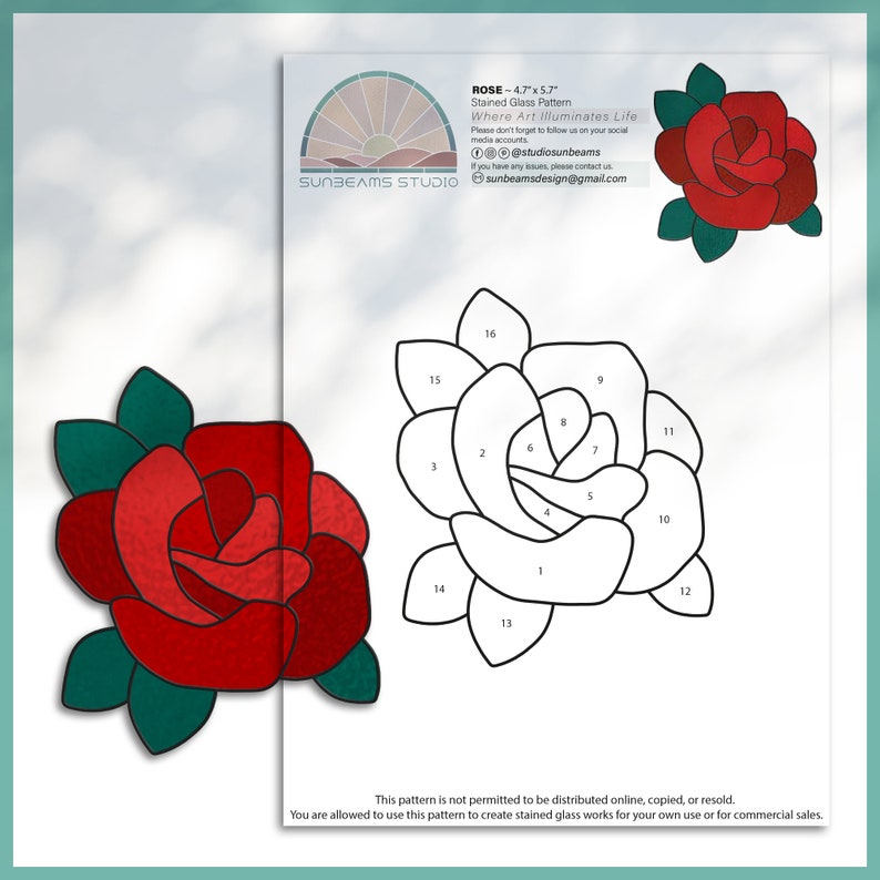 Rose Stained Glass Pattern: Modern Suncatcher DIY (PDF, JPEG) - Etsy