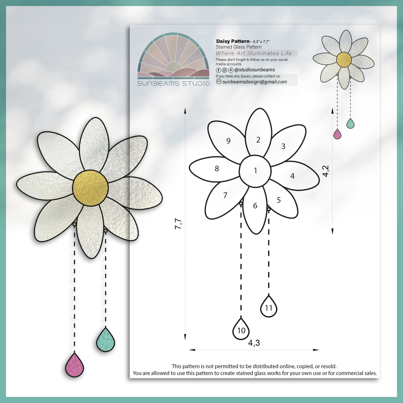 Daisy Stained Glass Pattern, Modern Suncatcher, Diy Stained Glass - Etsy