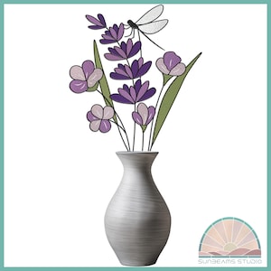 Purple Floral Stained Glass Pattern: Lavender, Dragonfly (PDF & JPEG ...