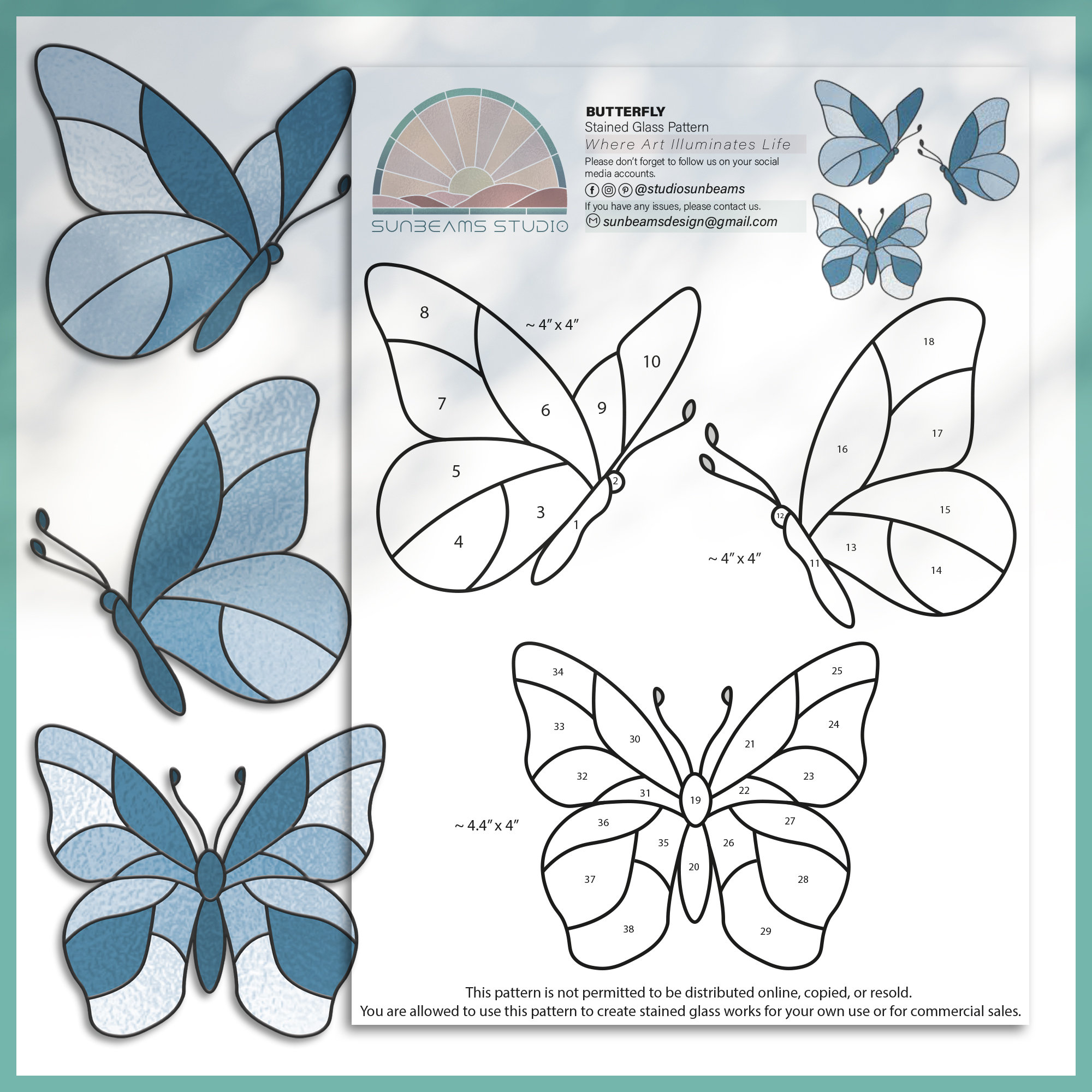 Butterfly Stained Glass Pattern: Modern Suncatcher DIY (PDF/JPEG) - Etsy