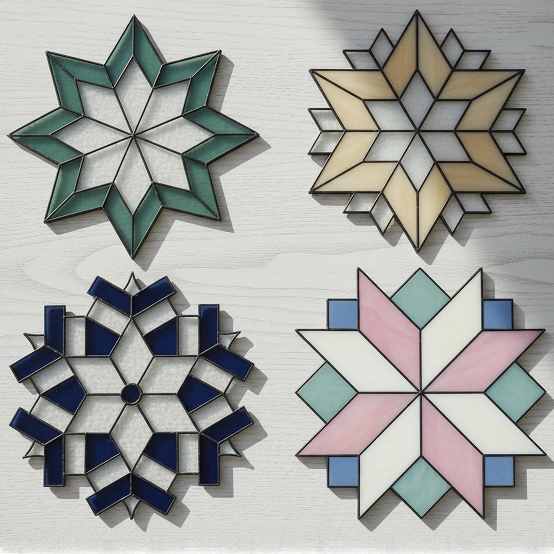 Snowflake Glass Pattern Bundle, Modern Geometric Suncatcher Pack, Diy ...