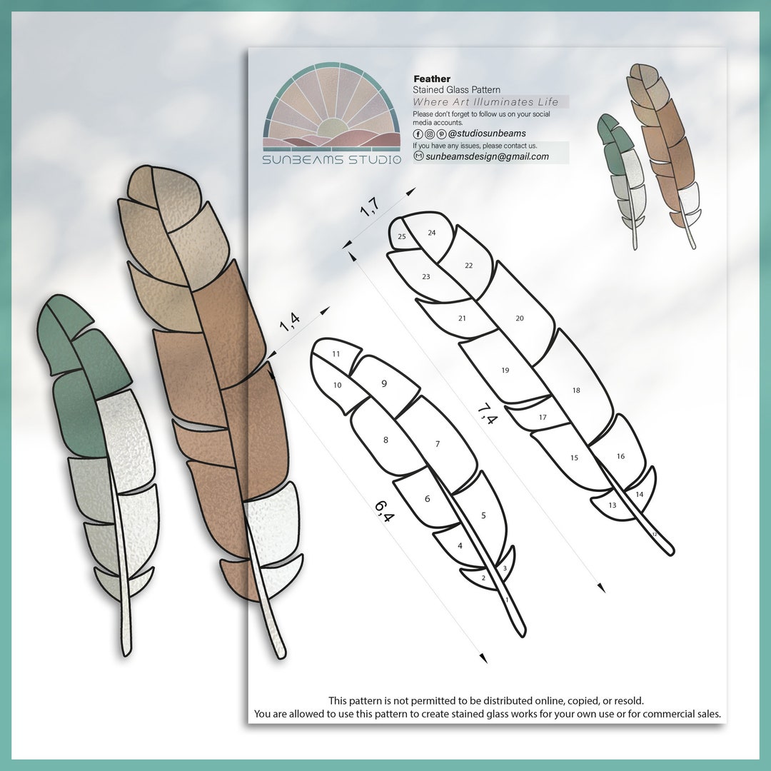 Feather Stained Glass Pattern, Modern Suncatcher, Diy Stained Glass - Etsy