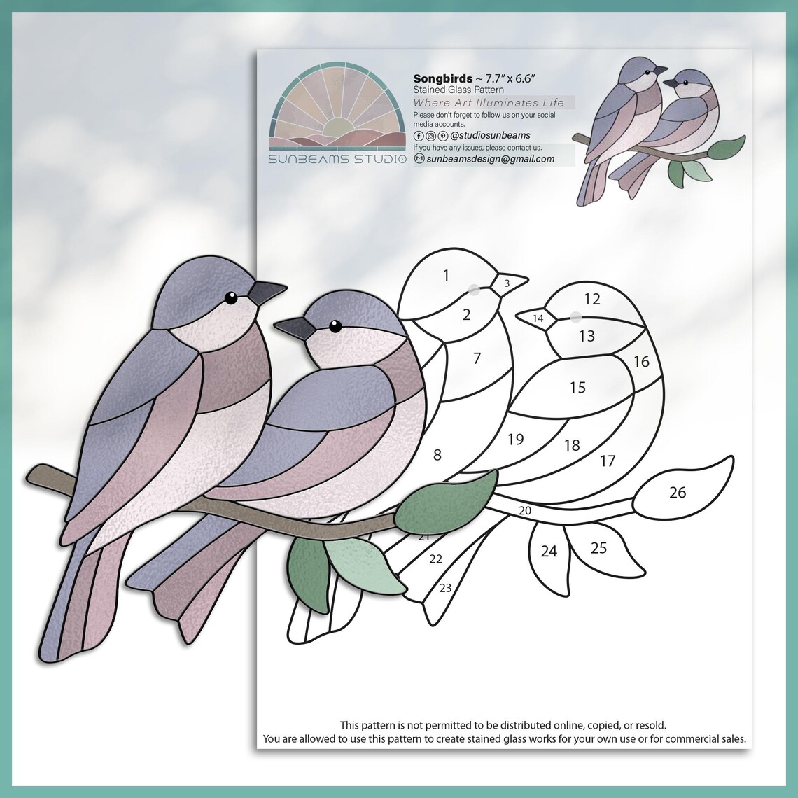 Songbird Couple Stained Glass Pattern: Modern Suncatcher DIY (PDF/JPEG ...
