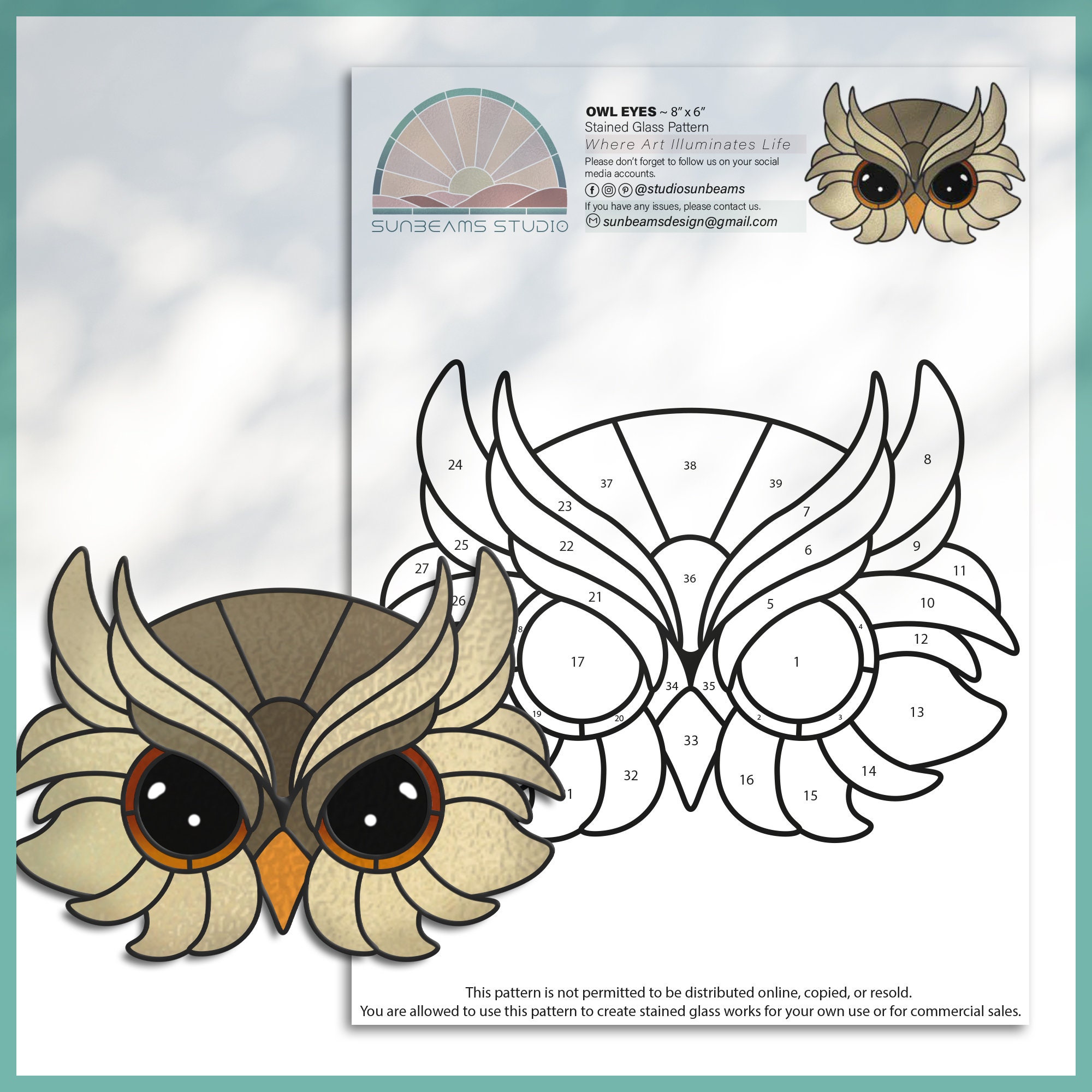 Owl Eyes Stained Glass Pattern, Modern Suncatcher, Diy Stained Glass - Etsy