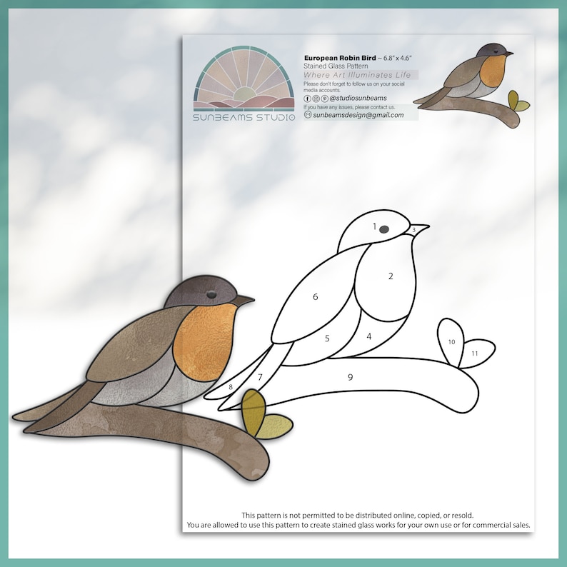 European Robin Stained Glass Pattern: DIY Suncatcher (PDF/JPEG) - Etsy