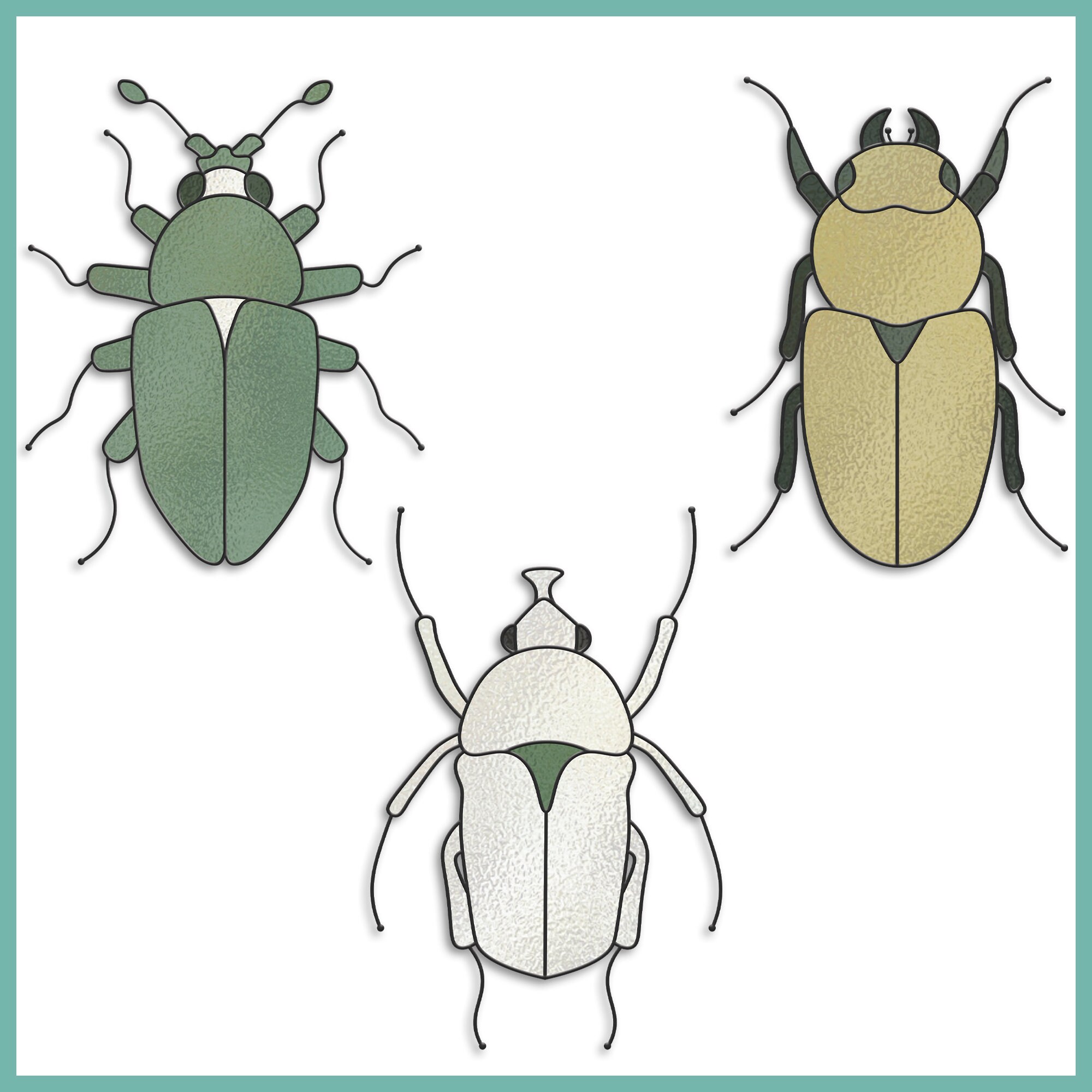 3 Beetles Stained Glass Patterns Bundle, Insect Modern Suncatcher Pack ...