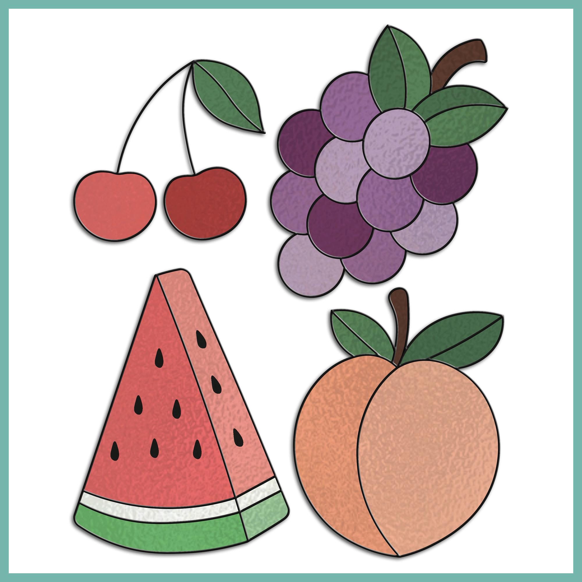 Summer Fruits Stained Glass Pattern: Cherry, Grape, Peach (PDF/JPEG) - Etsy