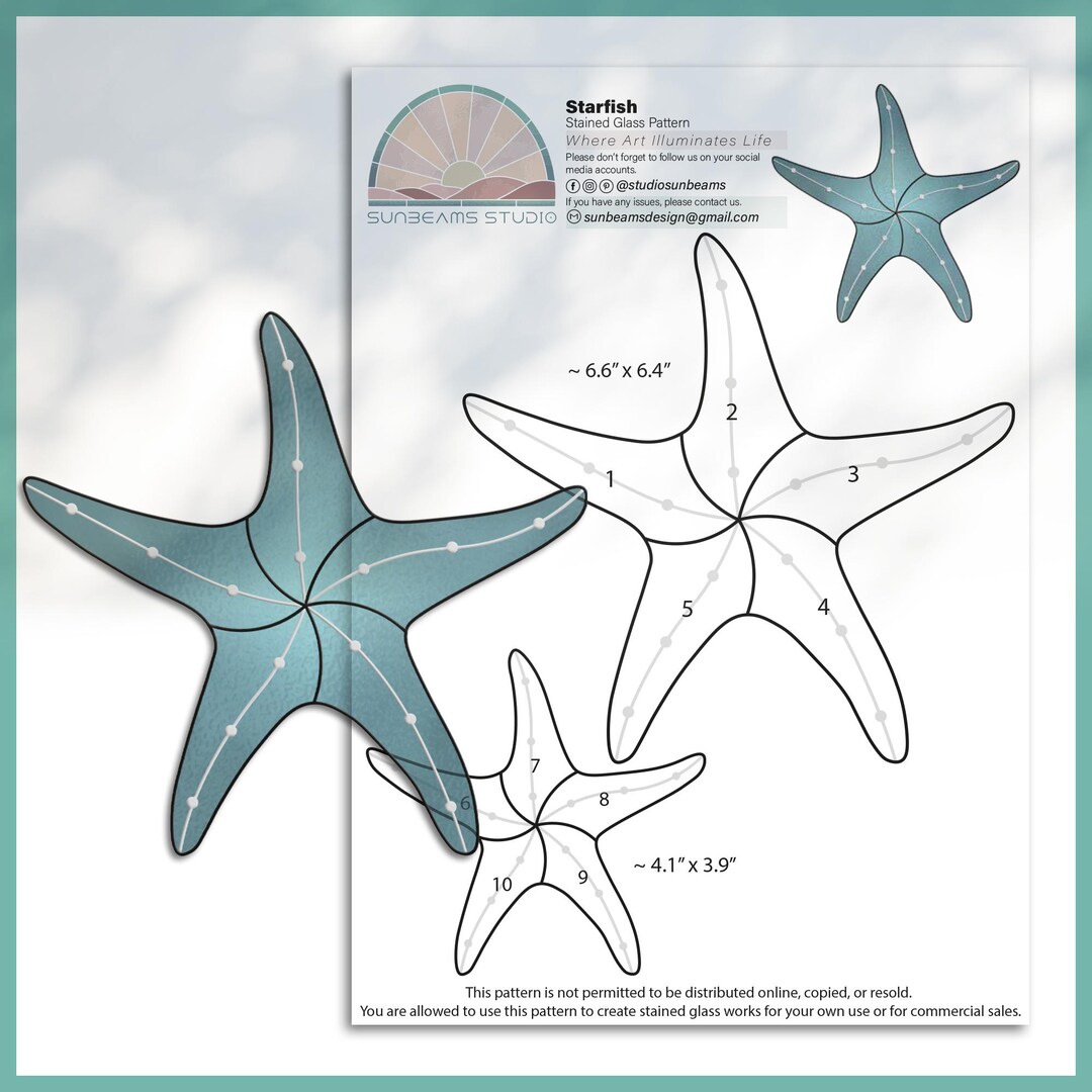 Starfish Stained Glass Pattern, Summer Templates, Modern Suncatcher ...