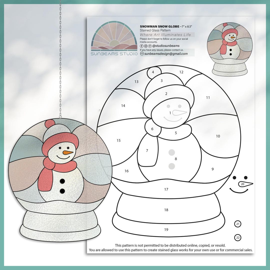 Snowman Snow Globe Stained Glass Pattern, Christmas Pattern, Winter ...