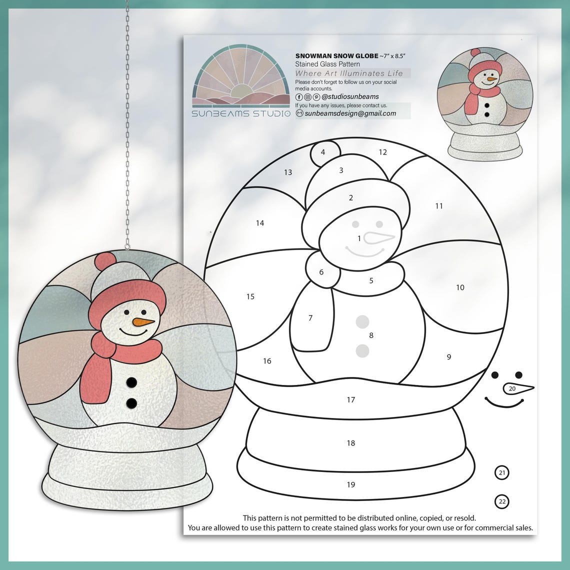 Snowman Snow Globe Stained Glass Pattern: Winter Suncatcher (PDF/JPEG ...