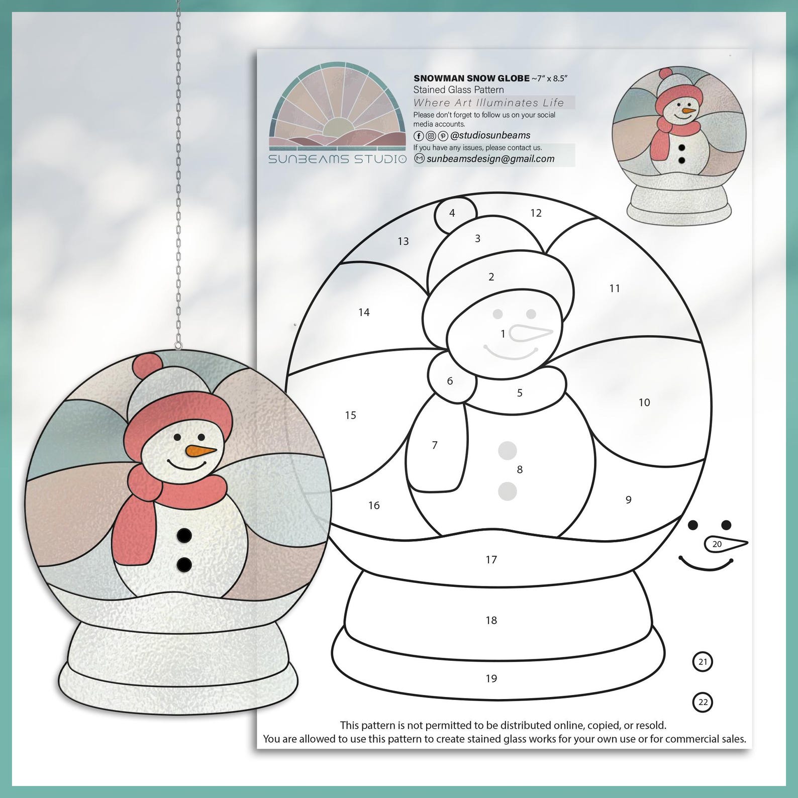 Snowman Snow Globe Stained Glass Pattern: Winter Suncatcher (PDF/JPEG ...