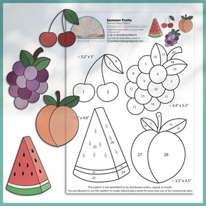Summer Fruits Stained Glass Pattern: Cherry, Grape, Peach (PDF/JPEG) - Etsy