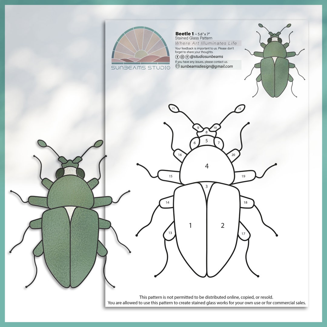 Beetle Stained Glass Pattern, Insect Modern Suncatcher, Bug Diy Stained ...