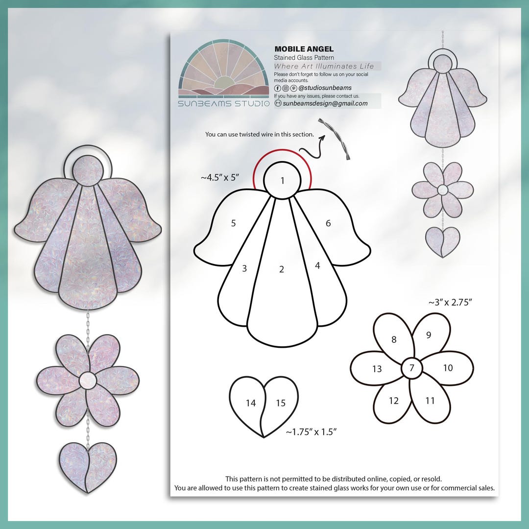Mobile Angel, Flower, Heart Stained Glass Pattern, Modern Suncatcher ...