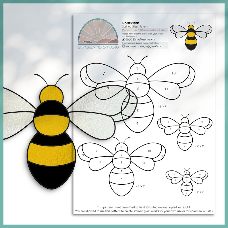 Honey Bee Stained Glass Pattern: DIY Suncatcher (PDF & JPEG) - Etsy