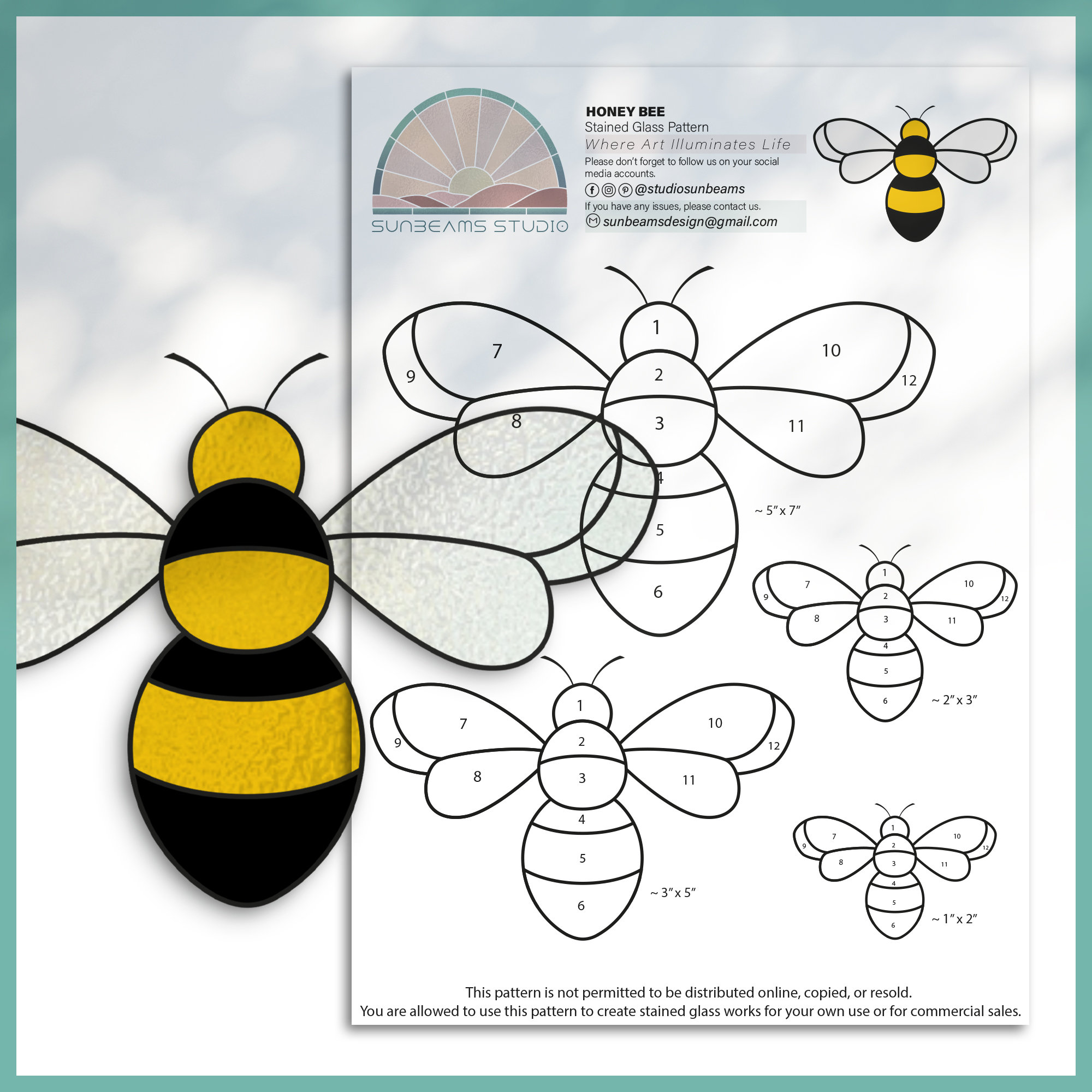 Honey Bee Stained Glass Pattern: DIY Suncatcher (PDF & JPEG) - Etsy