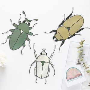 3 Beetles Stained Glass Patterns Bundle, Insect Modern Suncatcher Pack, Bug Set Diy Stained ...