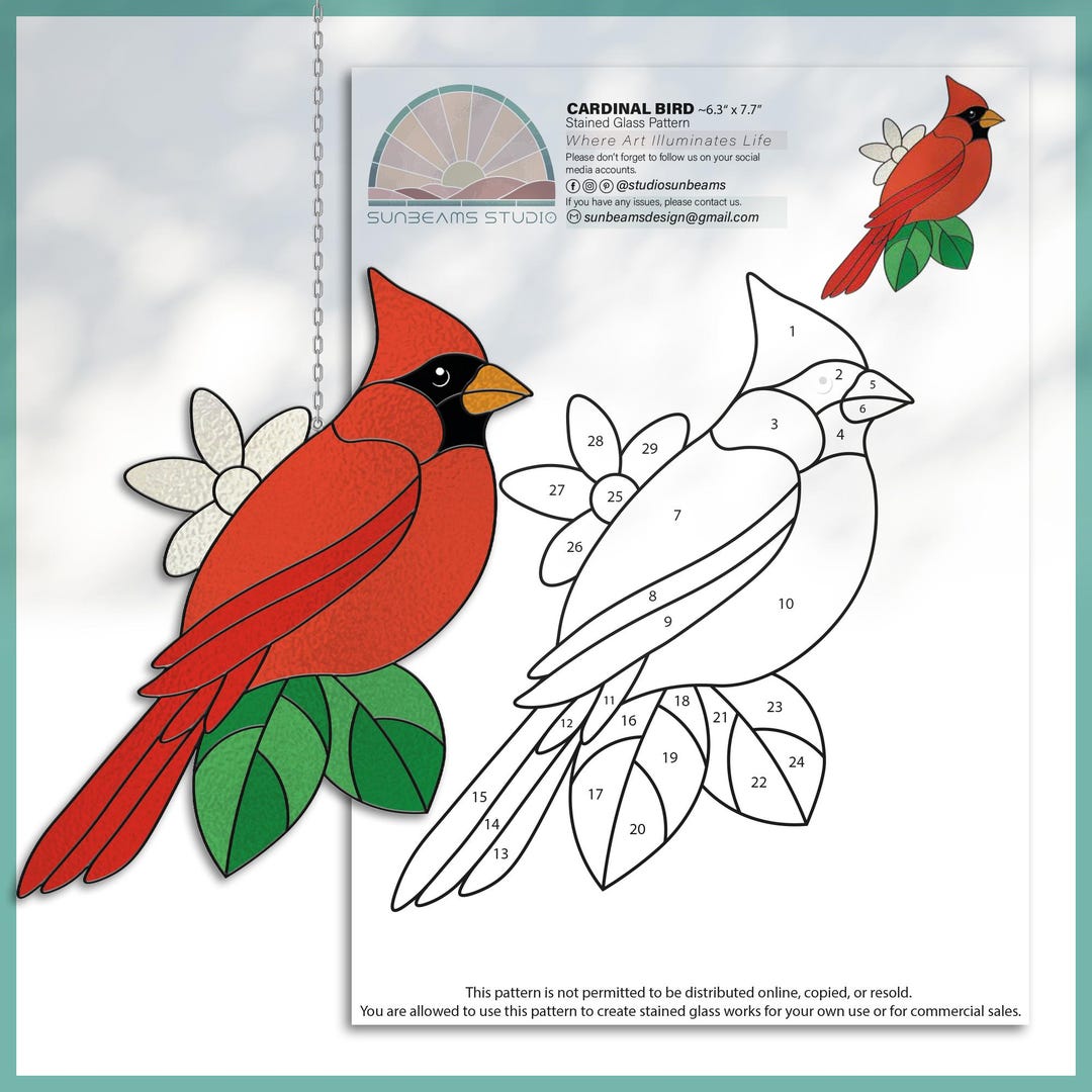 Cardinal Bird Stained Glass Pattern: DIY Suncatcher (PDF/JPEG) - Etsy