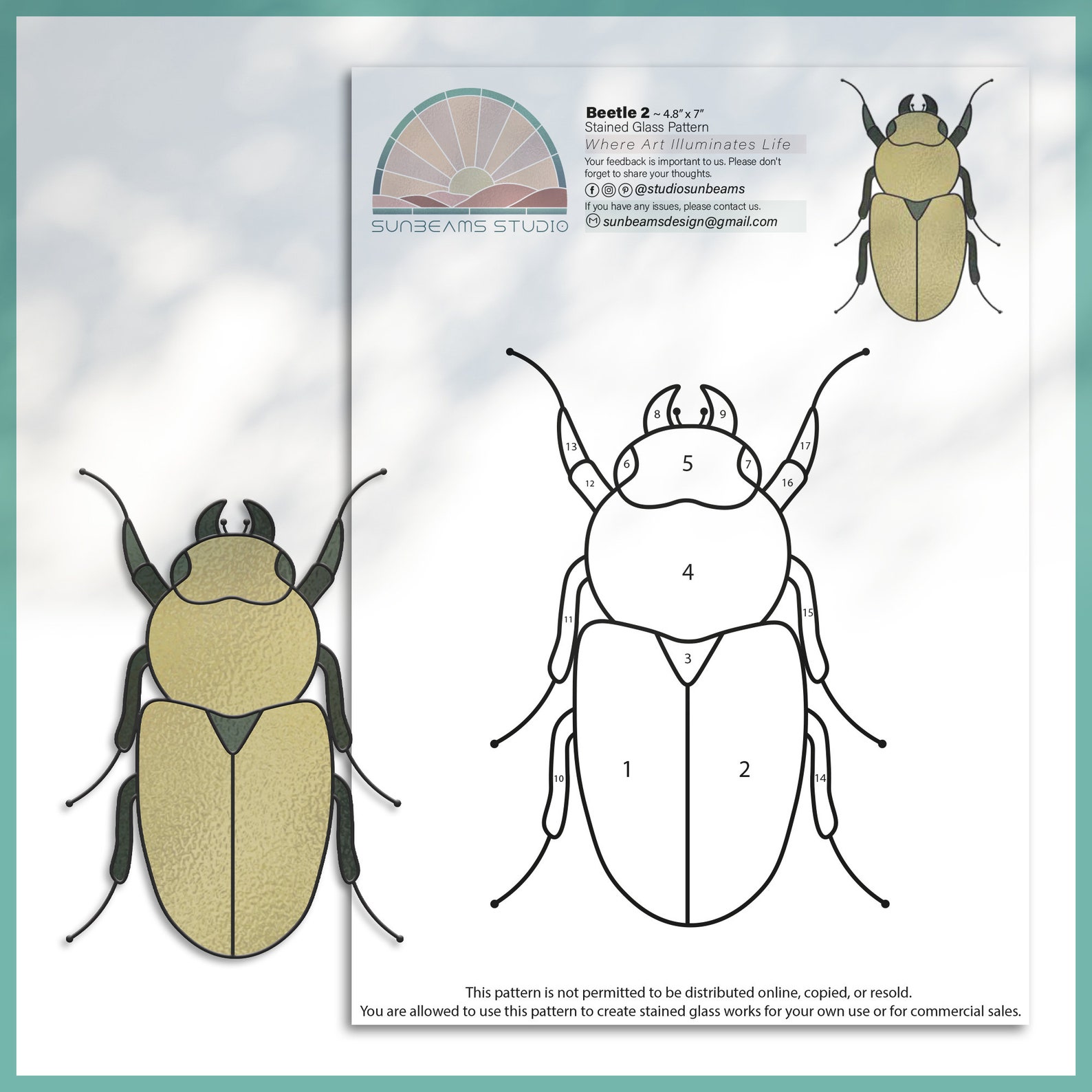 Beetle Stained Glass Pattern: Insect Suncatcher DIY (PDF/JPEG) - Etsy
