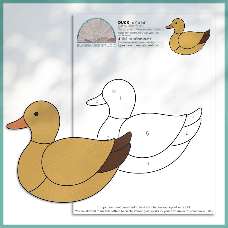 Simple Duck Stained Glass Pattern: Beginner Suncatcher DIY (PDF/JPEG ...