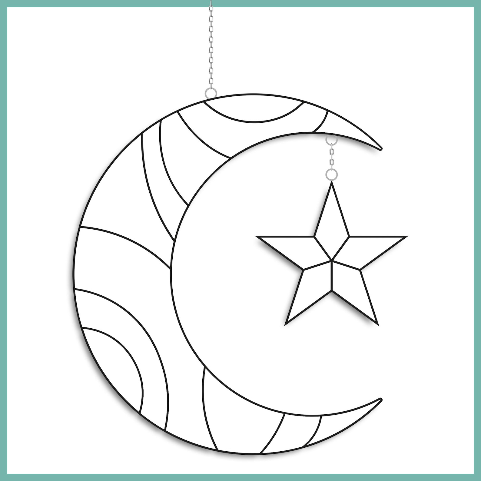 Crescent Moon and Star Stained Glass Pattern, Geometric Modern ...