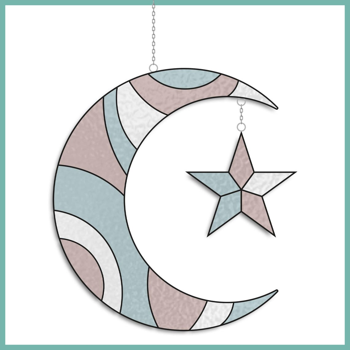Crescent Moon and Star Stained Glass Pattern, Geometric Modern ...