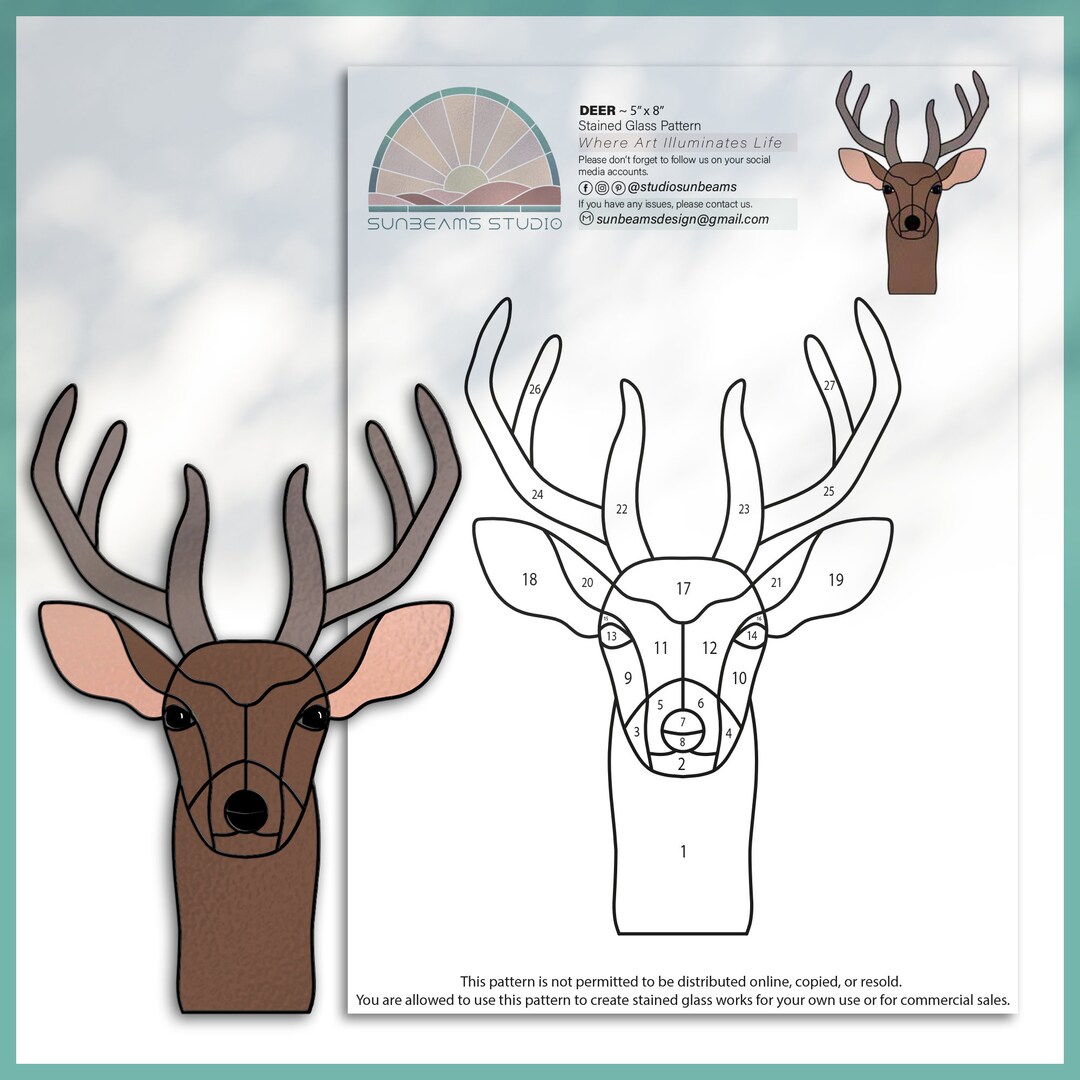 Deer Stained Glass Pattern, Modern Suncatcher, Diy Stained Glass - Etsy