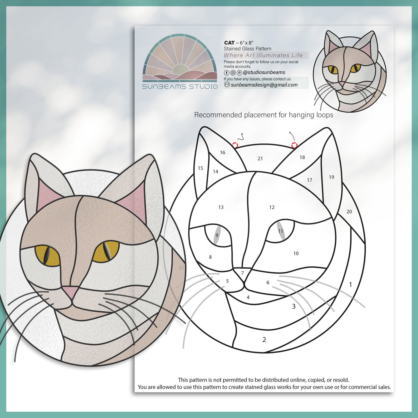 Cat Stained Glass Pattern: Modern Suncatcher DIY (PDF & JPEG) - Etsy