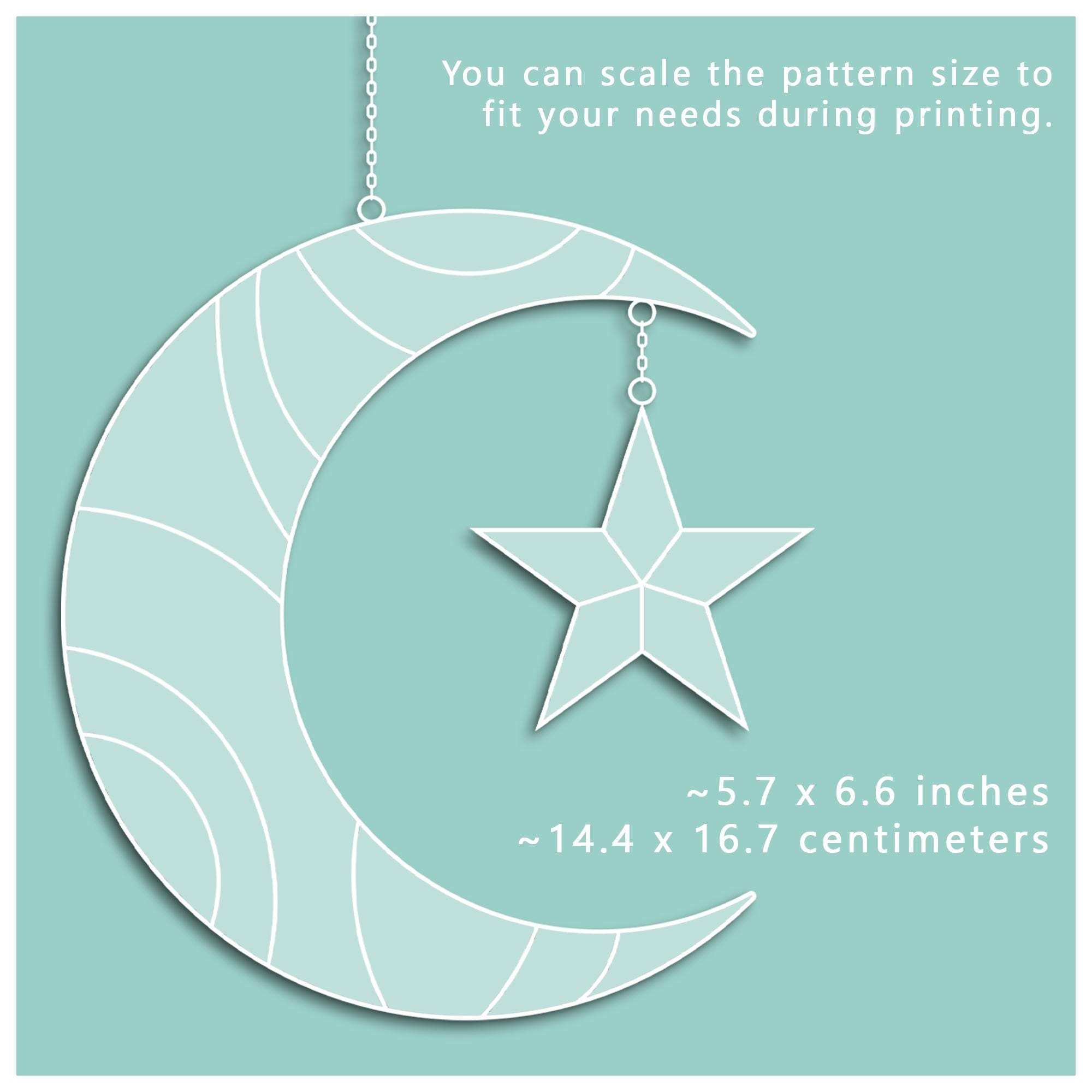 Crescent Moon and Star Stained Glass Pattern, Geometric Modern ...