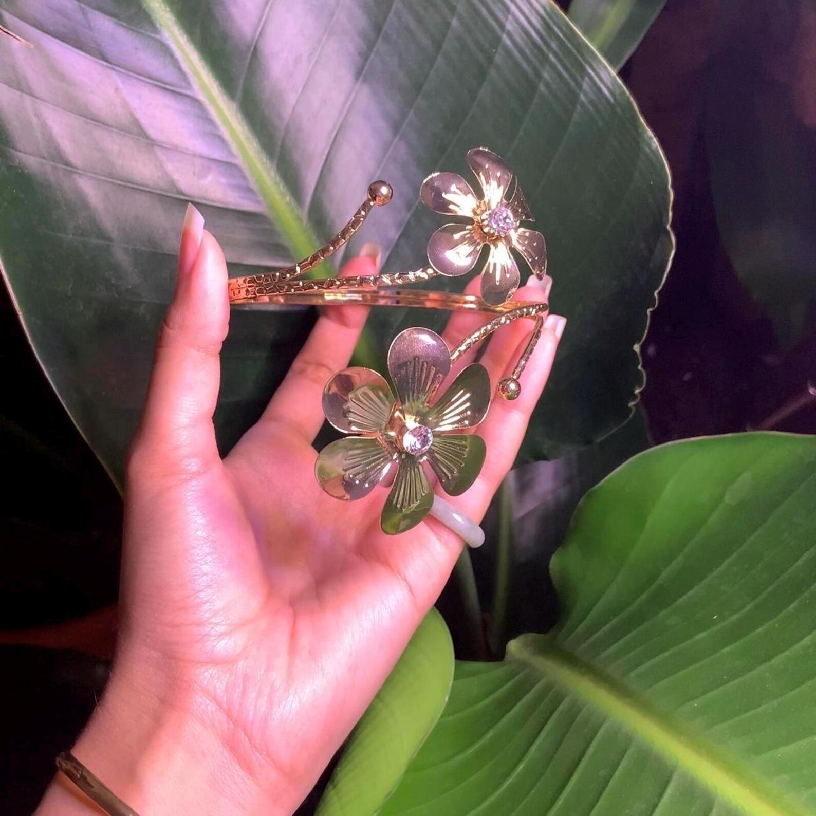 Silver Flower Arm Cuff: Adjustable Boho Floral Jewelry - Etsy
