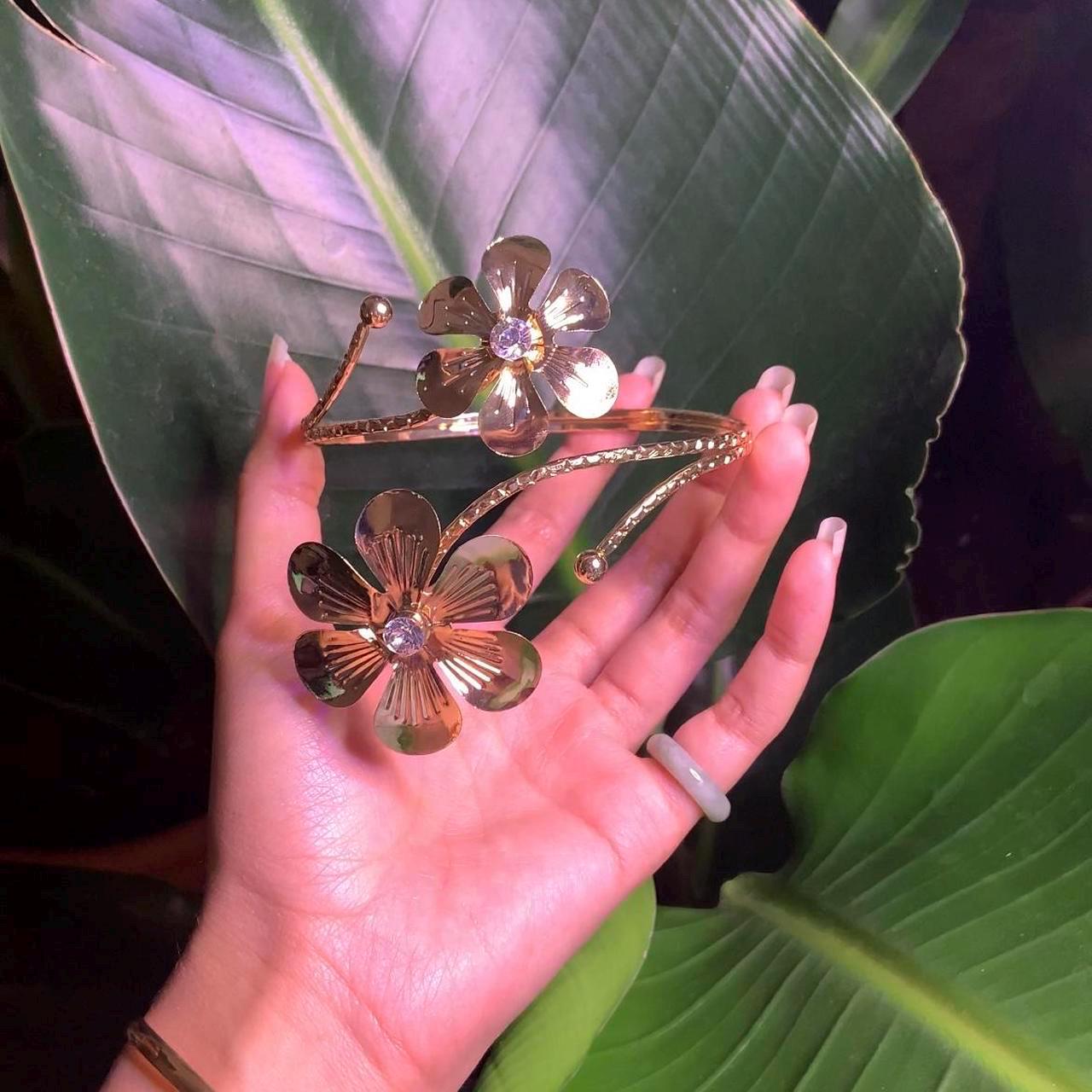 Silver Flower Arm Cuff: Adjustable Boho Floral Jewelry - Etsy