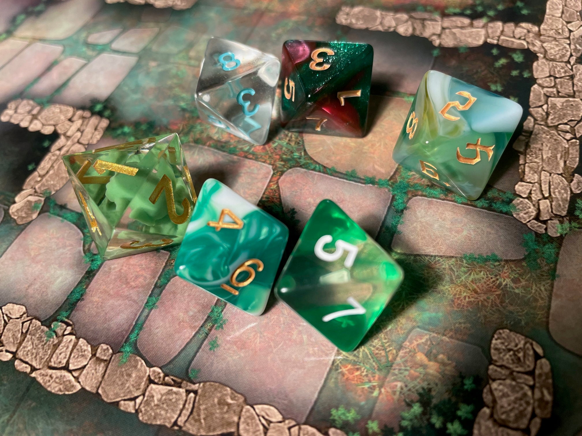 Spell Dice Set, Green Flame Blade, Six 8 Sided Polyhedral Plastic TTRPG ...