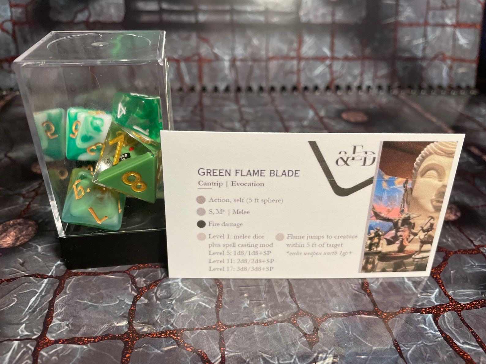 Spell Dice Set, Green Flame Blade, Six 8 Sided Polyhedral Plastic TTRPG ...