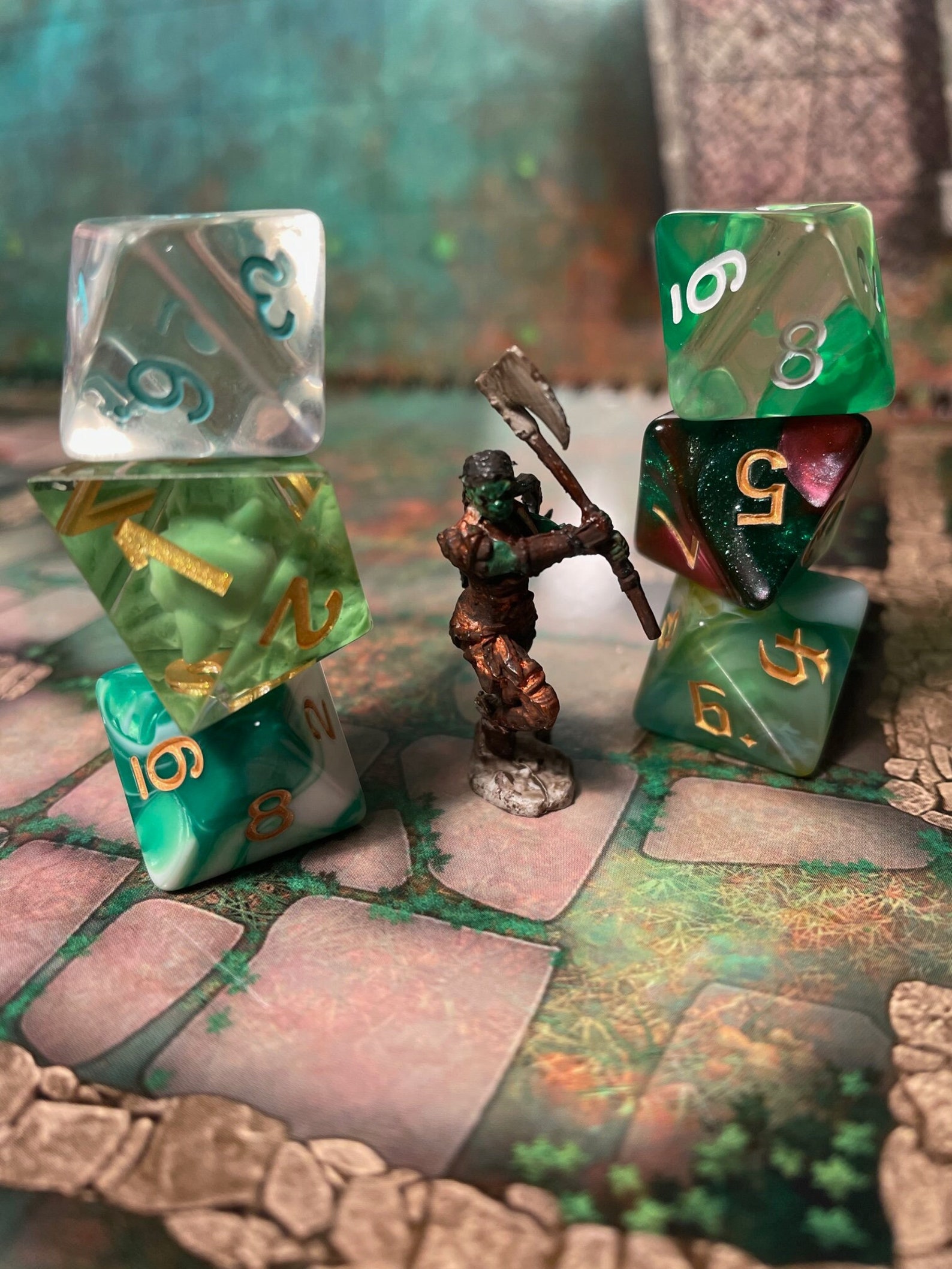 Spell Dice Set, Green Flame Blade, Six 8 Sided Polyhedral Plastic TTRPG ...