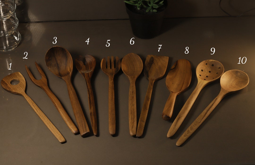 10-piece Walnut Wood Cooking Utensil Set – Handmade Wooden Kitchen ...