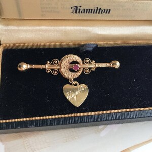 Antique 14k Gold Ruby Moon Heart Brooch Victorian & - Etsy