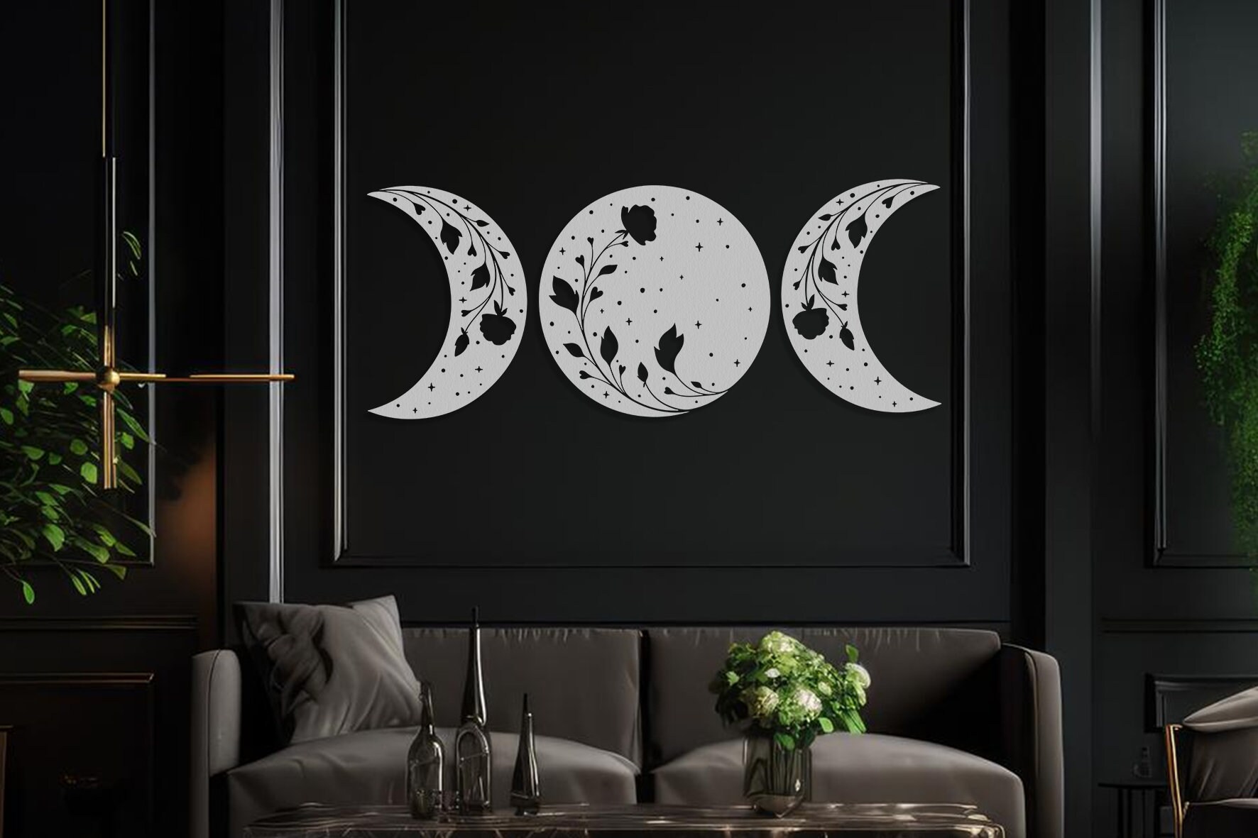 Moon Phases Metal Wall Art, Metal Ramadan Moon, 3 Piece Moon, Floral ...