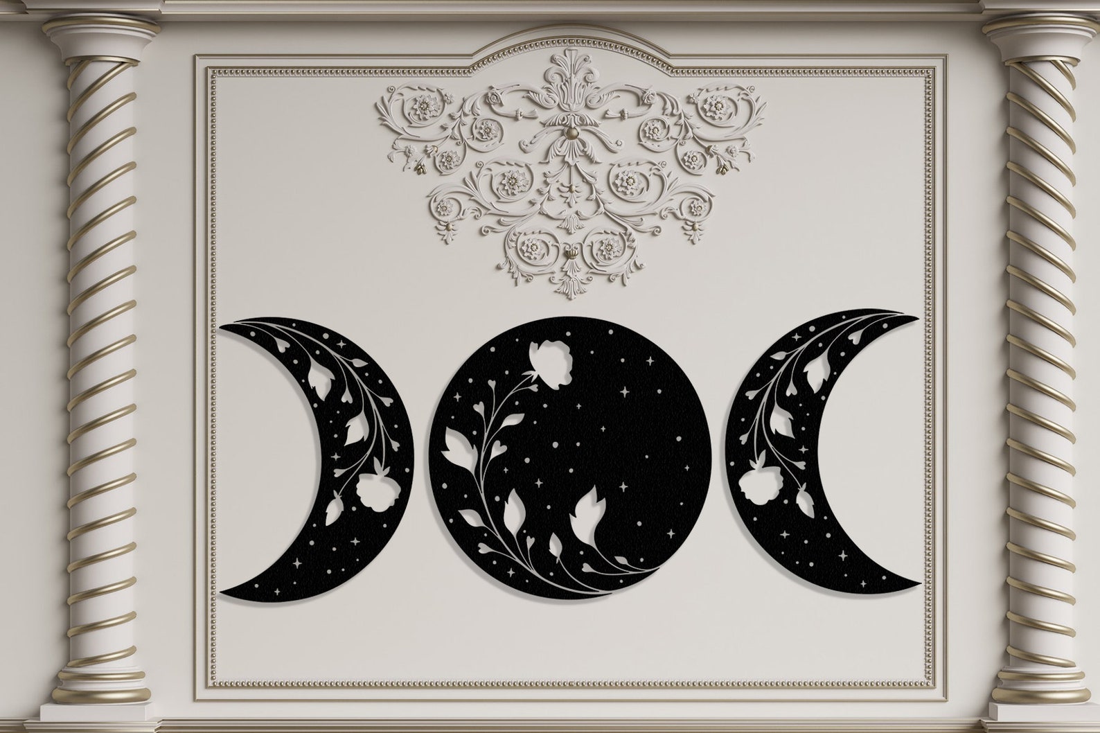 Moon Phases Metal Wall Art, Metal Ramadan Moon, 3 Piece Moon, Floral ...
