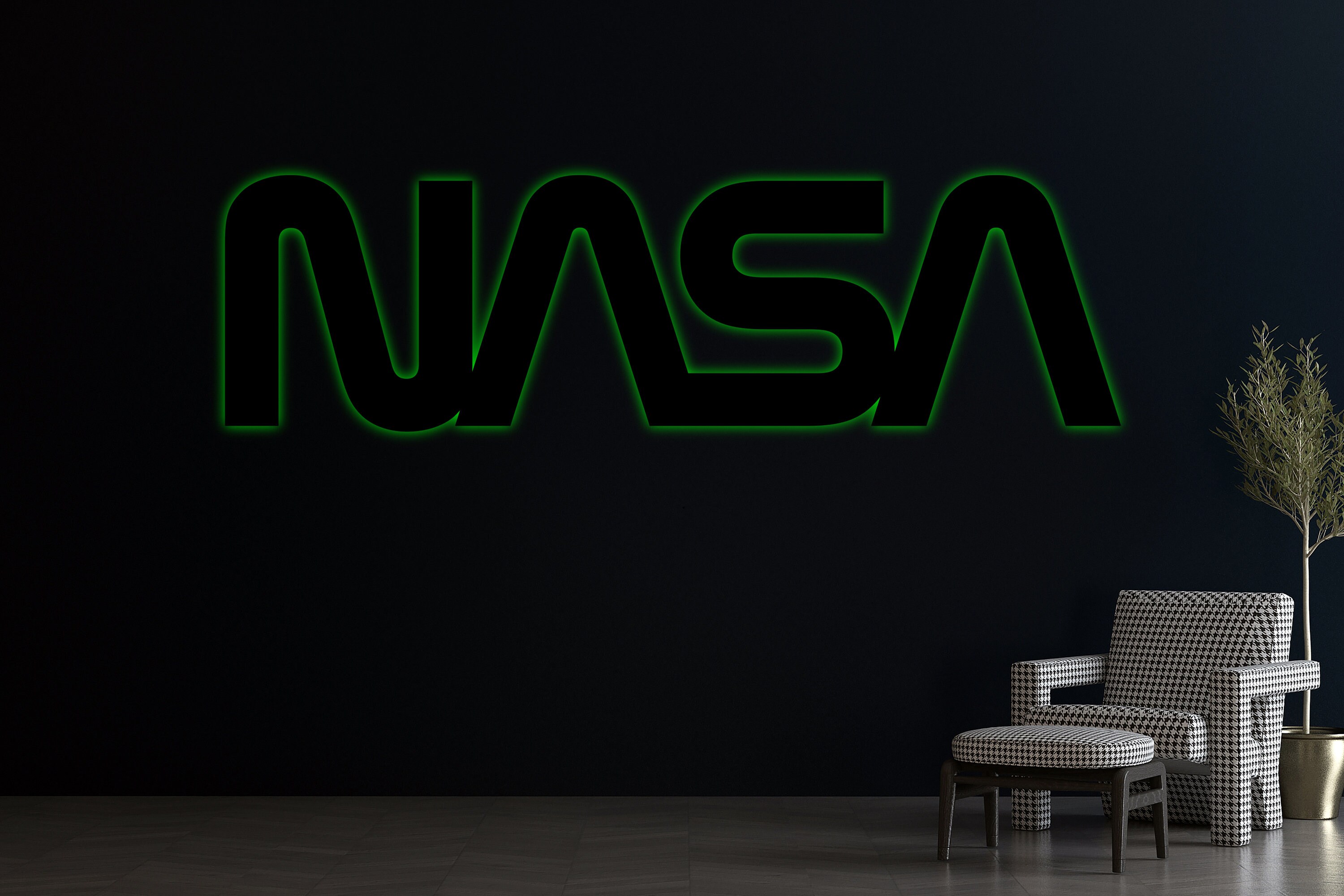 Nasa Metal Wall Art, Metal Led Wall Decor, Multi Colors Sign Art, Led ...