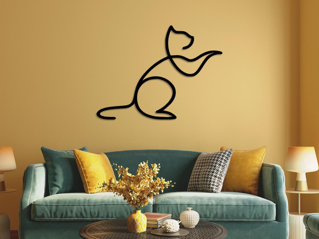 Metal Cat Line Art, Minimalist Wall Decor, Cat Lovers, Animal Wall ...
