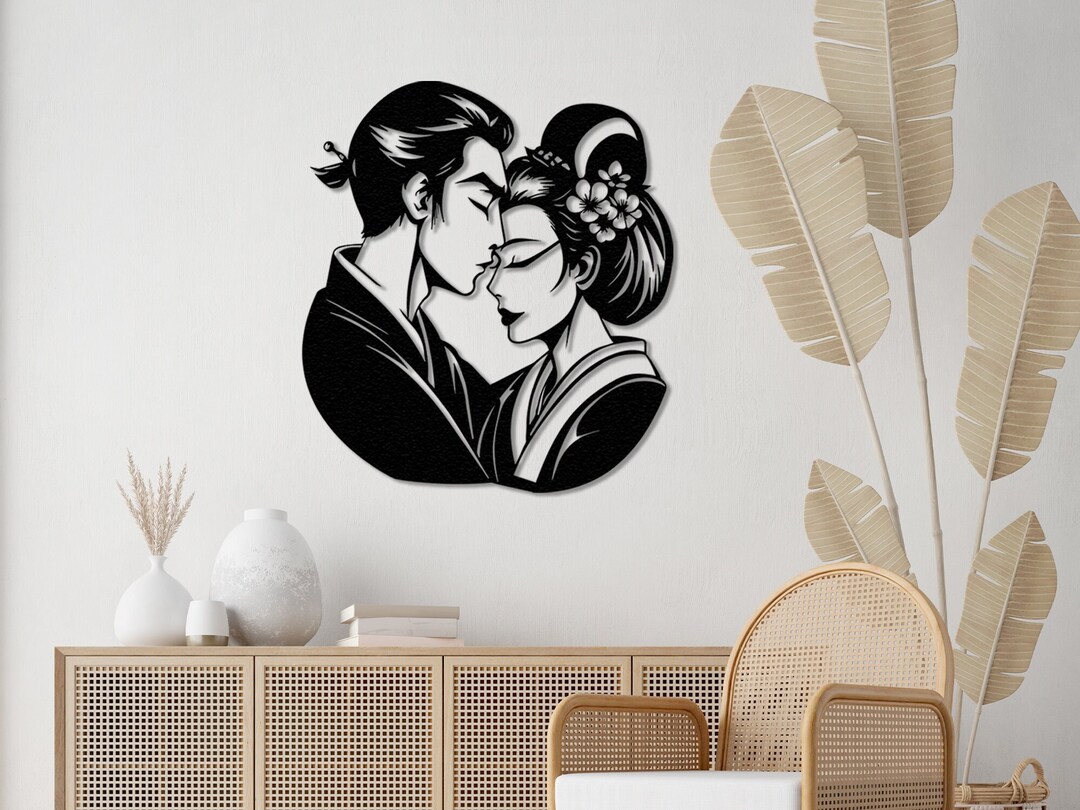 Samurai With Geisha Love Wall Art, Metal Artwork, Portrait Wall Decor ...