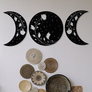 Moon Phases Metal Wall Art, Metal Ramadan Moon, 3 Piece Moon, Floral ...
