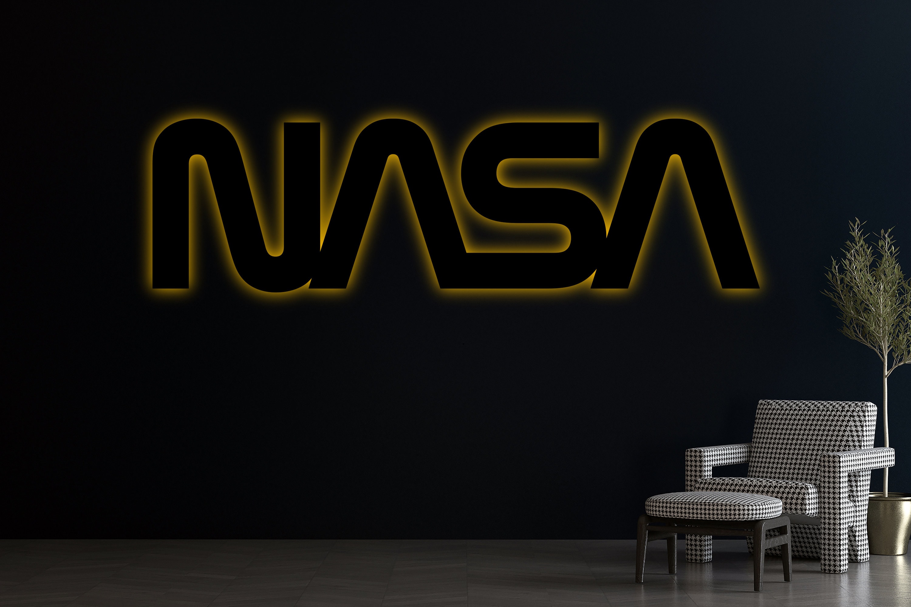 Nasa Metal Wall Art, Metal Led Wall Decor, Multi Colors Sign Art, Led ...