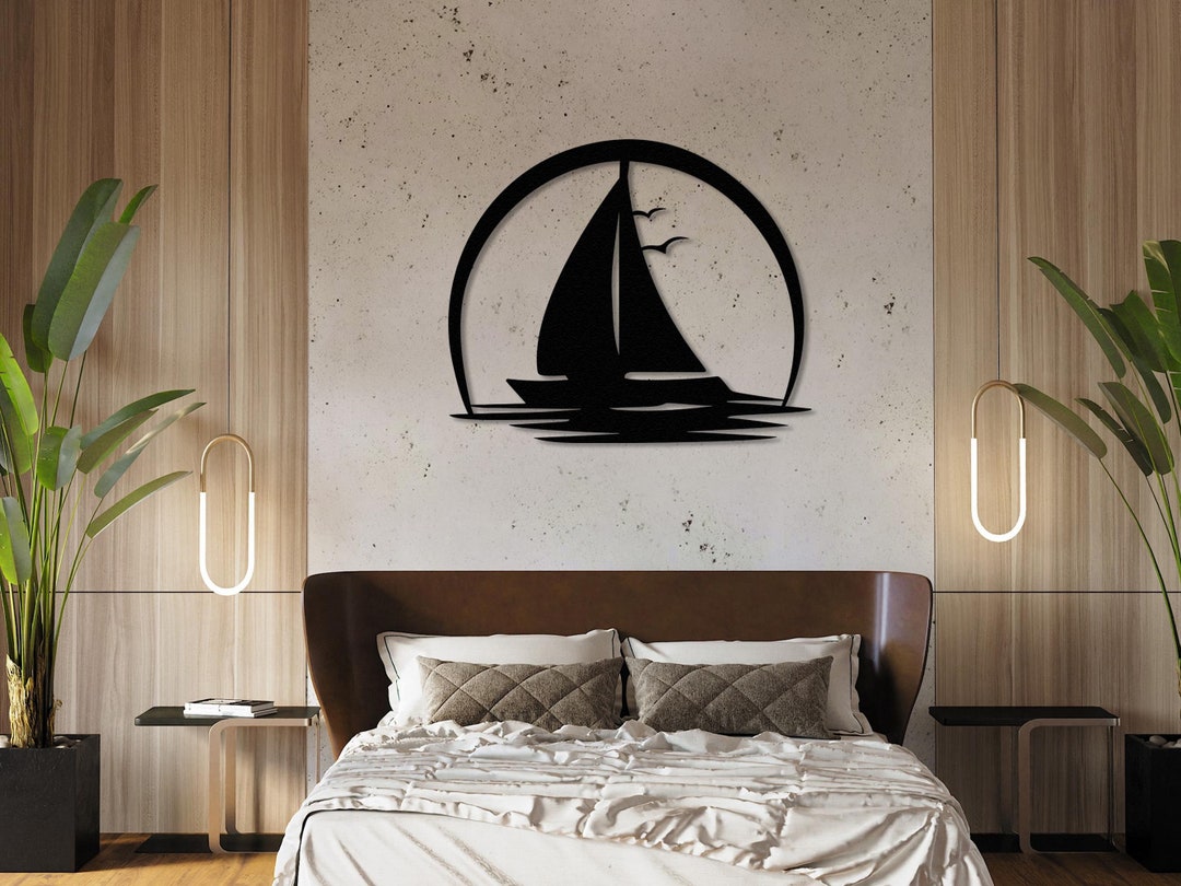 Sailboat Wall Art, Nautical Metal Wall Decor, Modern Sun and Sea Wall ...