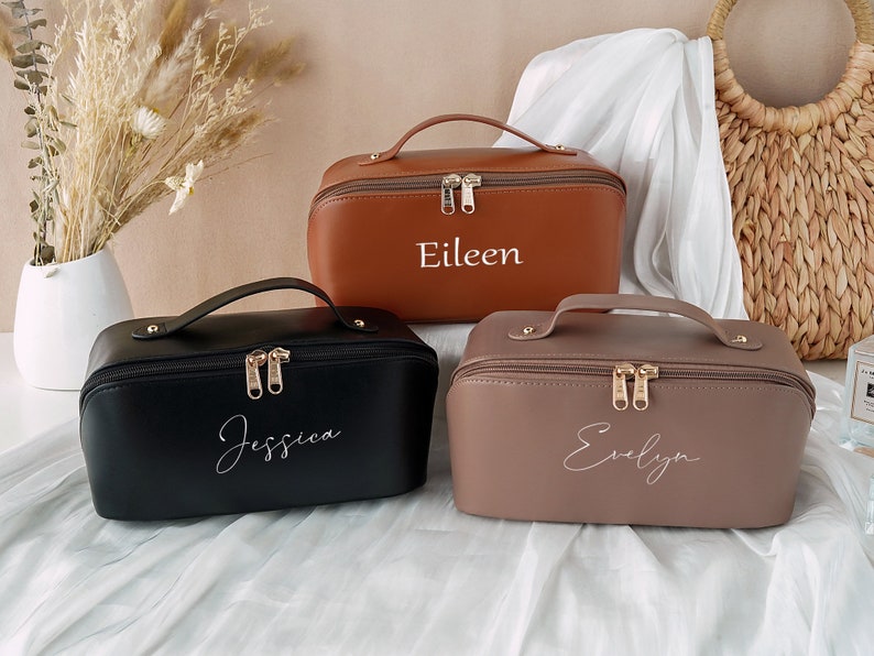 Leather Embroidered Makeup Bag,bridesmaid Makeup Bag, Personalized ...