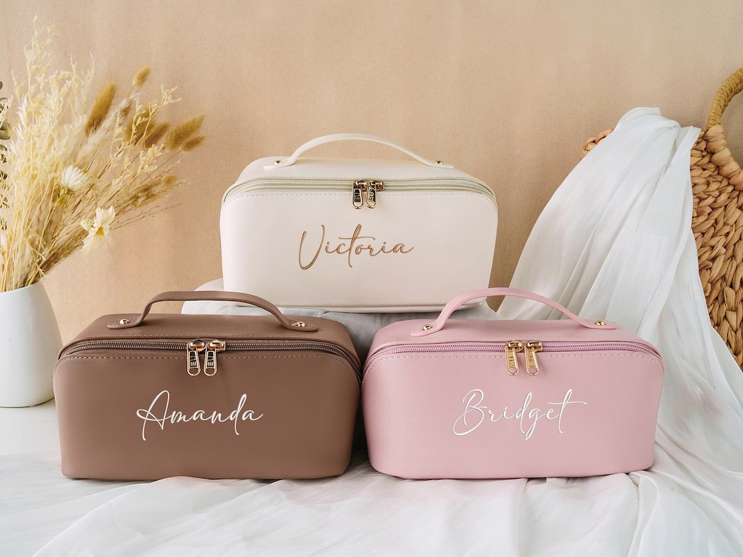 Leather Embroidered Makeup Bag,bridesmaid Makeup Bag, Personalized ...