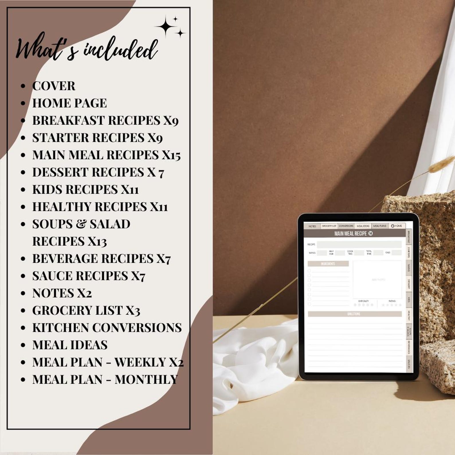 Recipe Planner, Printable Recipe Book, Digital Cookbook, Meal Planner ...