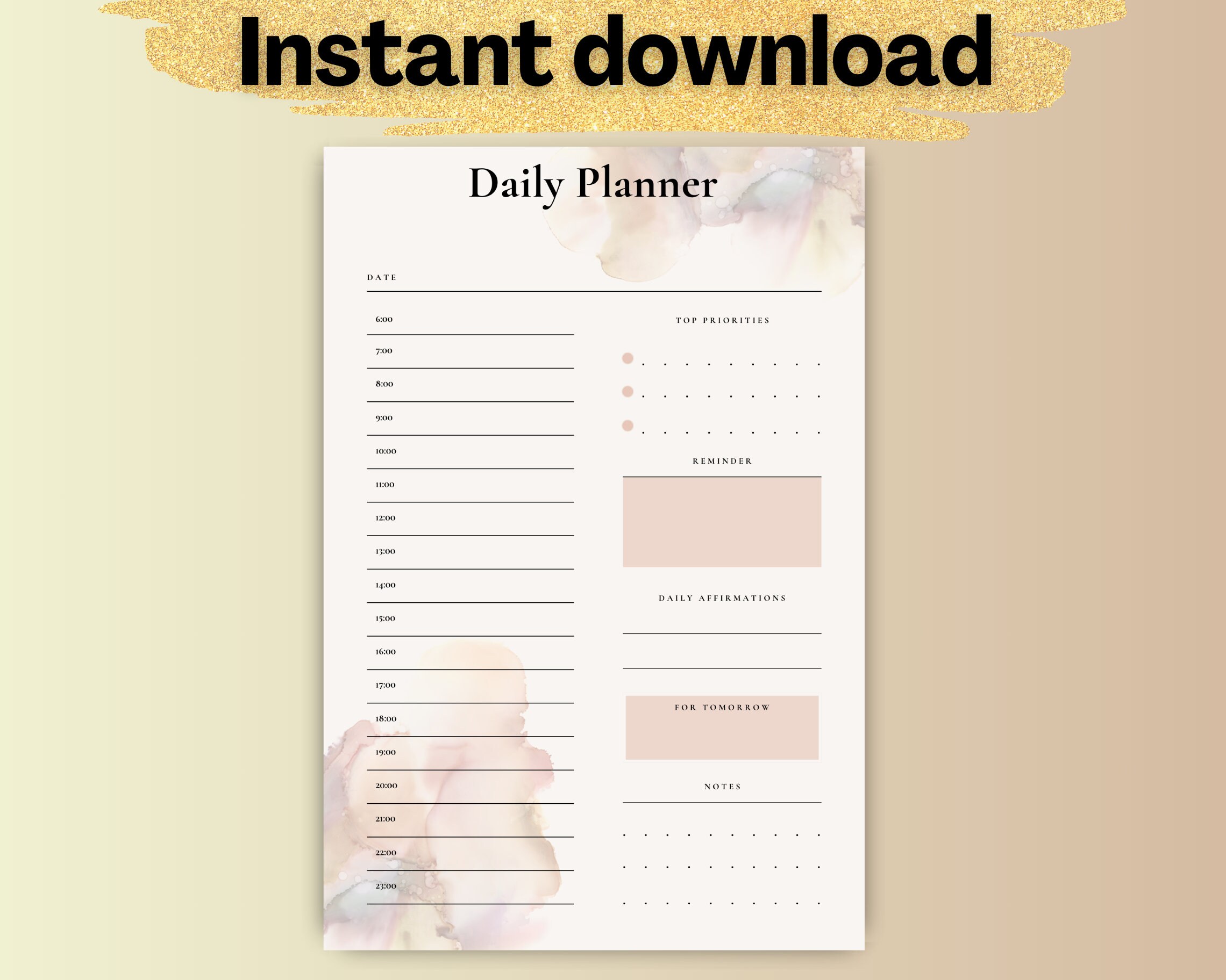 Daily Planner & Priorities List Reminder, Daily Affirmations Watercolor ...